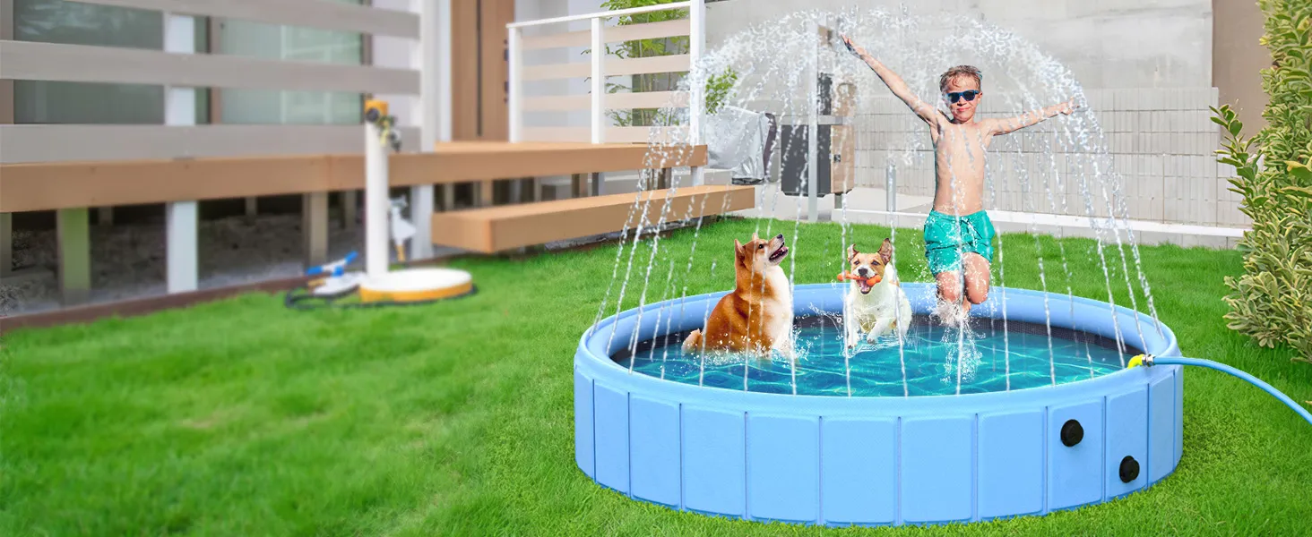 Large Foldable Dog Pool: Heavy Duty PVC, Portable 2-in-1 Pet Bathtub ...