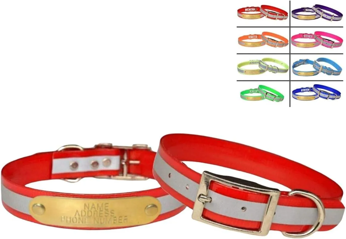 Reflective Dog Collar with Engraved ID Plate - Dayglo Pink, 21 - Shop ...