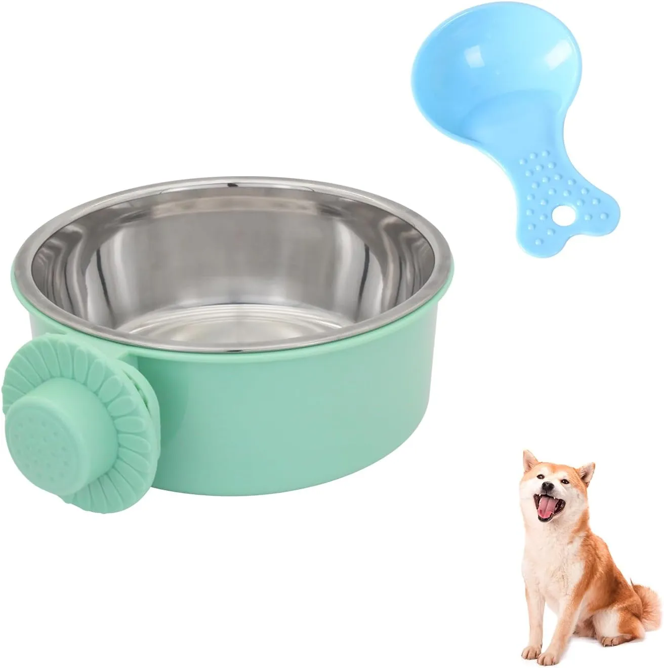 Crate Dog Bowl: Stainless Steel Kennel Water & Food Dish with Spoon ...