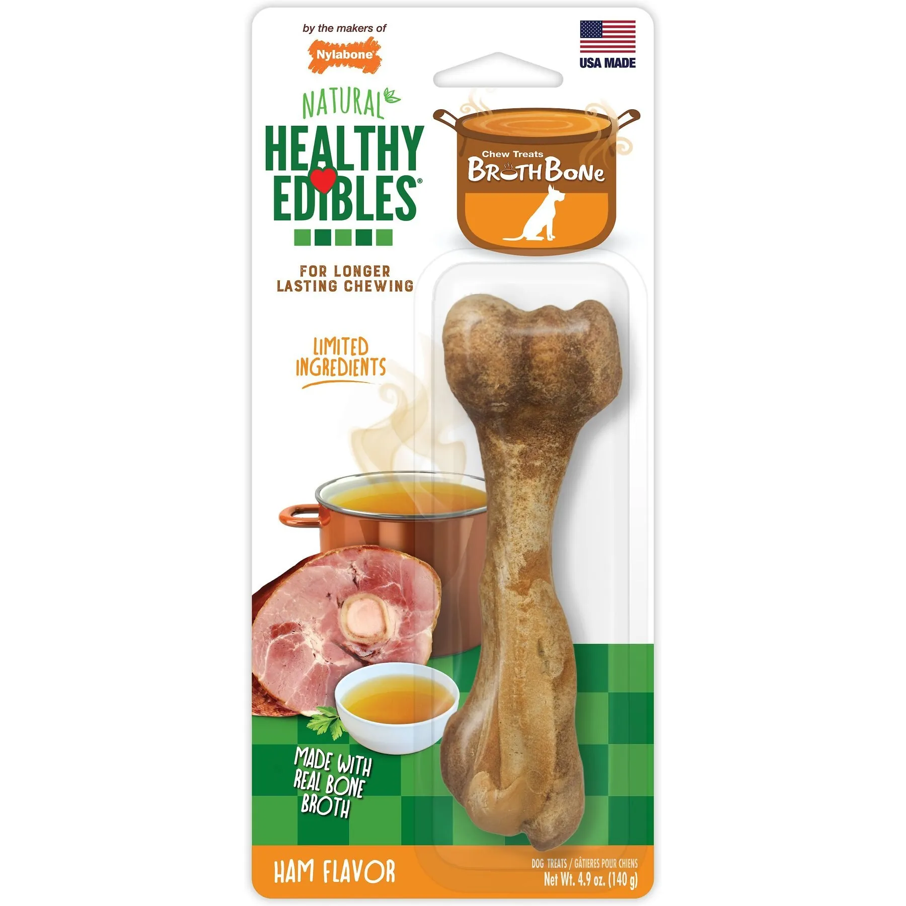 Bone Broth Chews for Dogs - Ham Flavor Edible Dog Treats for Large Dogs ...
