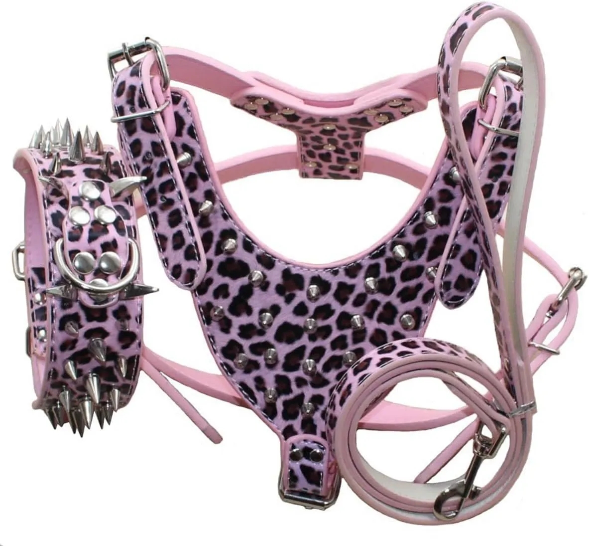 DHgate.com:Leather Spiked Studded Dog Harness, Collar & Leash Set ...