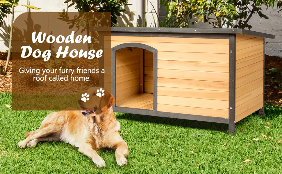 Tangkula Wooden Dog Hutch With Adjustable Foot, Weatherproof Log Cabin ...