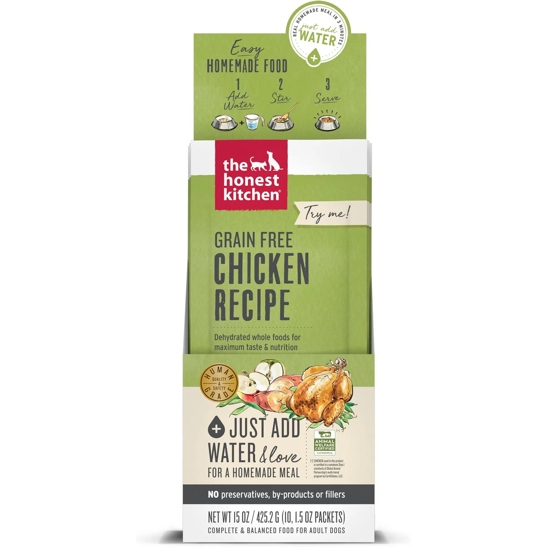 Grain-Free Dehydrated Dog Food, Chicken Recipe, 1.5-oz Packs, 10 Count ...