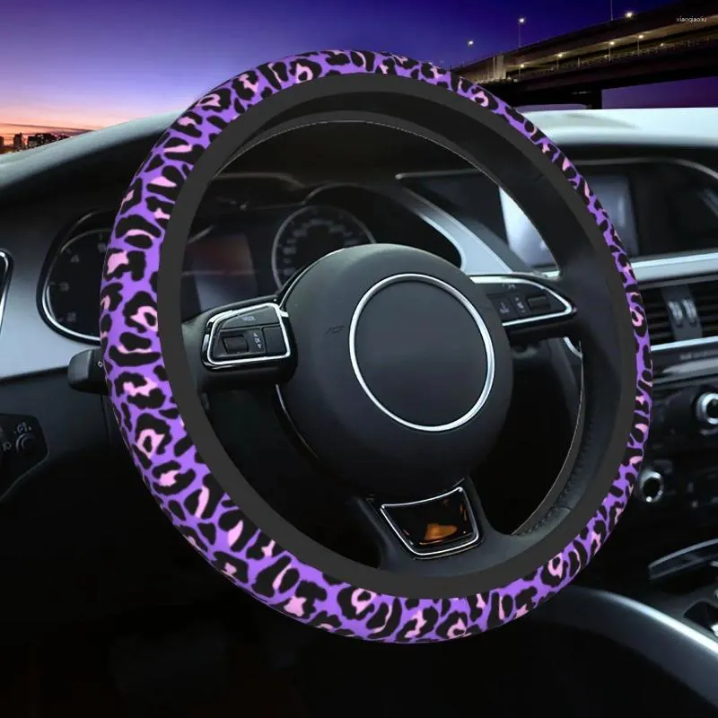 DHgate Purple Pink Leopard Steering Wheel Cover Exotic Animal Print Braid On 2024 Car Accessories Automobiles Motorcycles
