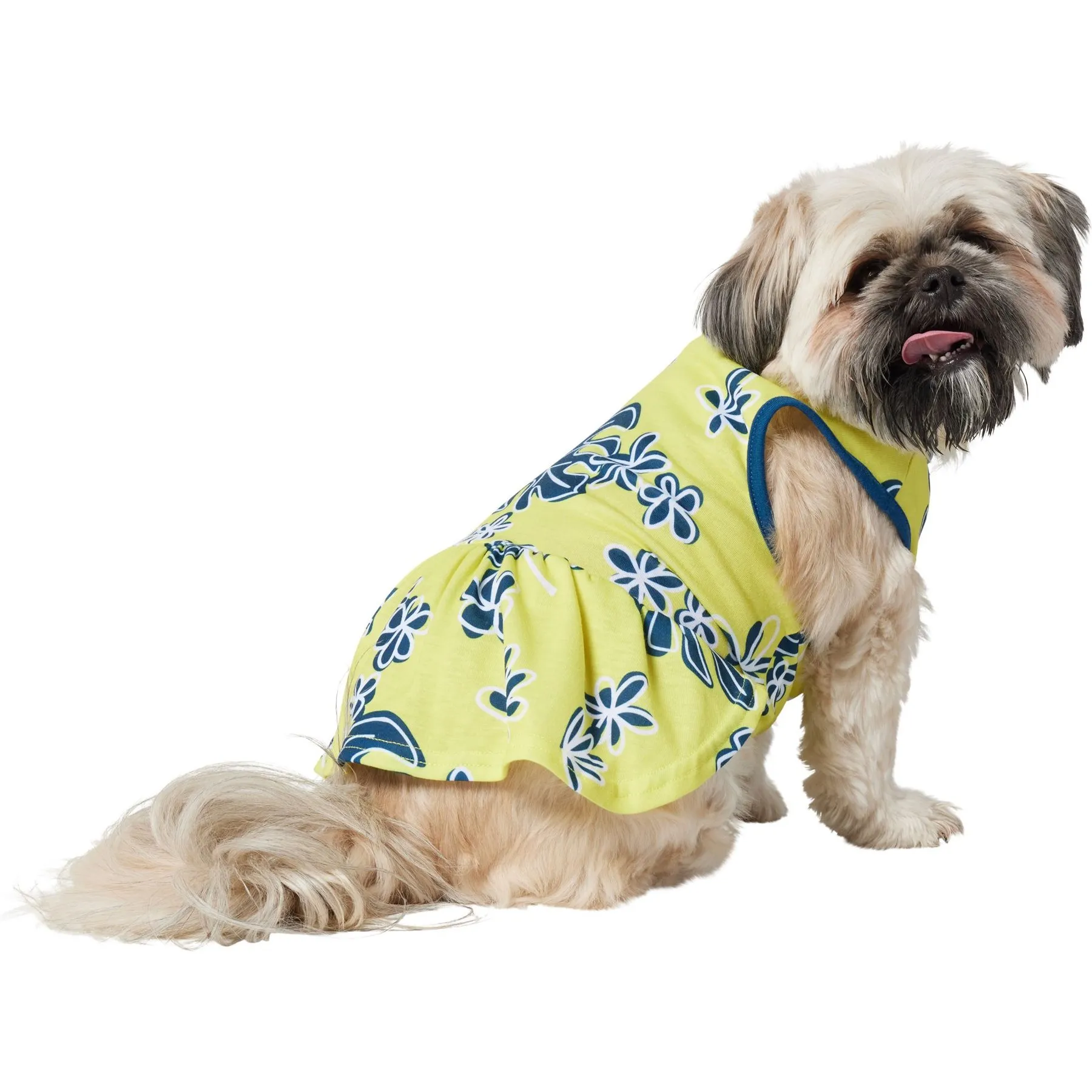 Aloha Palm Print Pet Dress - Adorable Fur Collar Dress for Dogs & Cats ...