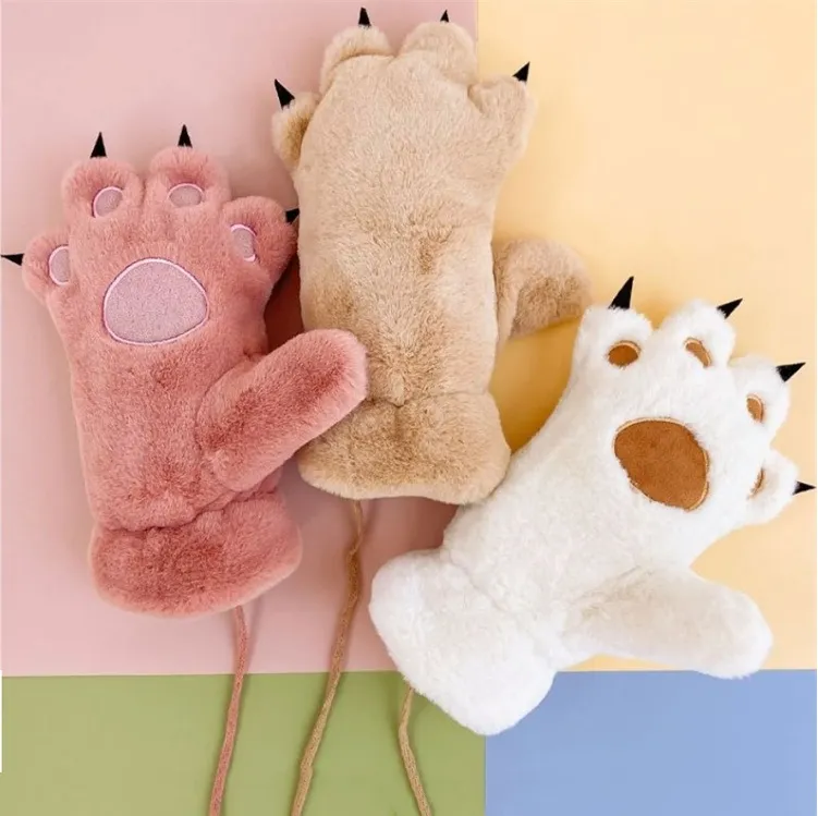 Winter Velvet Bear Hugs Paw Gloves Cute Cartoon Party Favors For Women ...