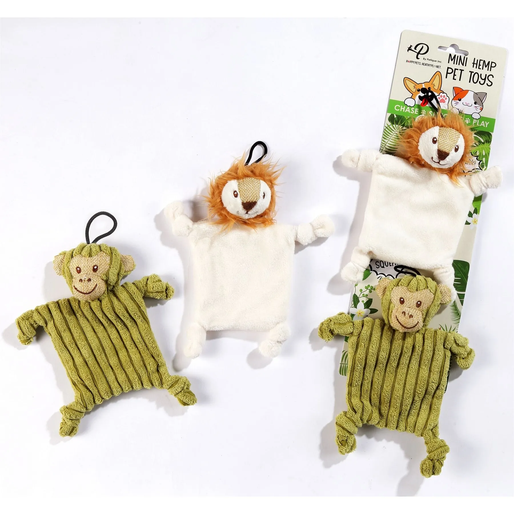 Hemp Monkey & Lion Plush Dog Toys - 2 Pack - Soft, Durable, Interactive ...