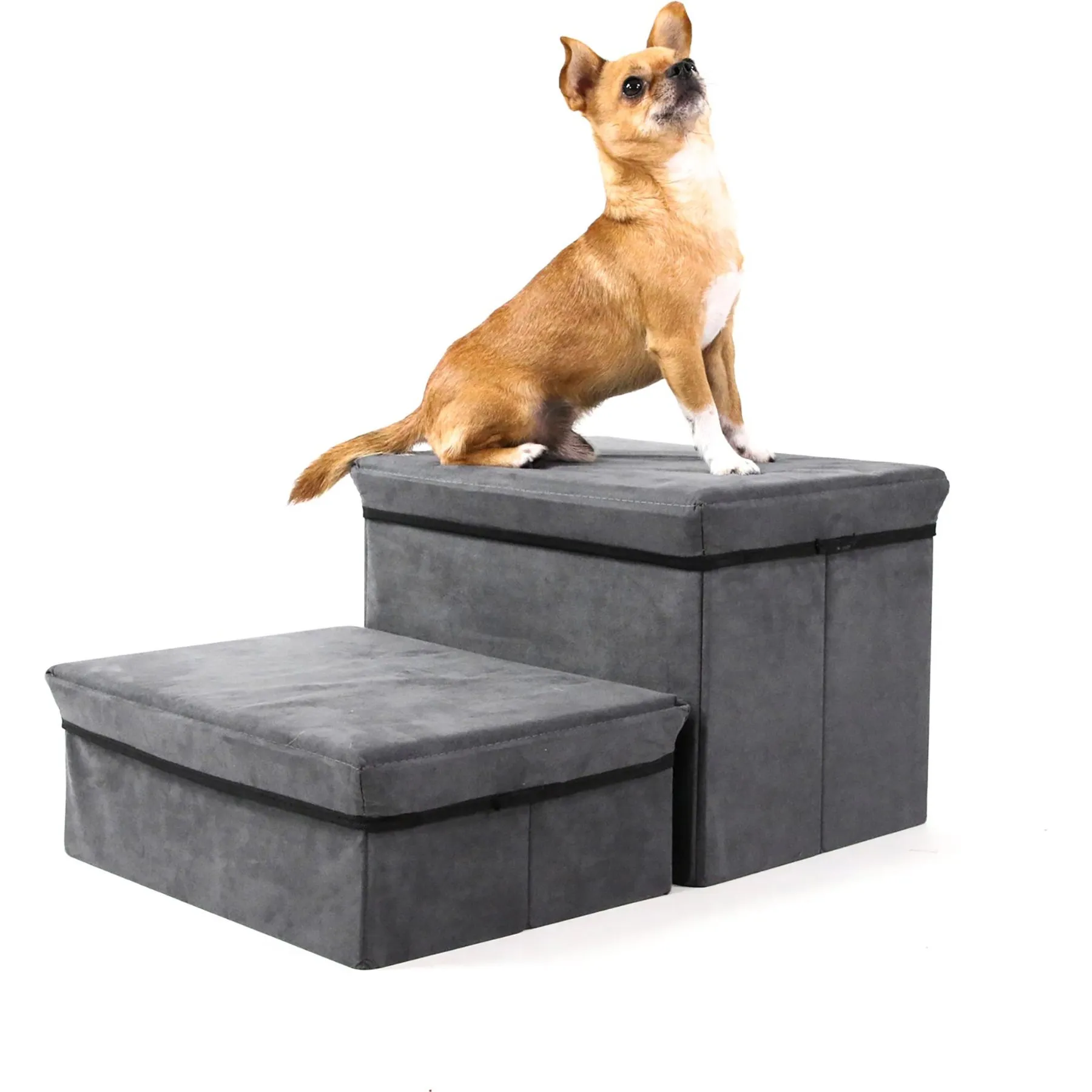 Foldable Dog Stairs with Storage - Non-Slip, Gray - 2 Steps, Easy Pet ...