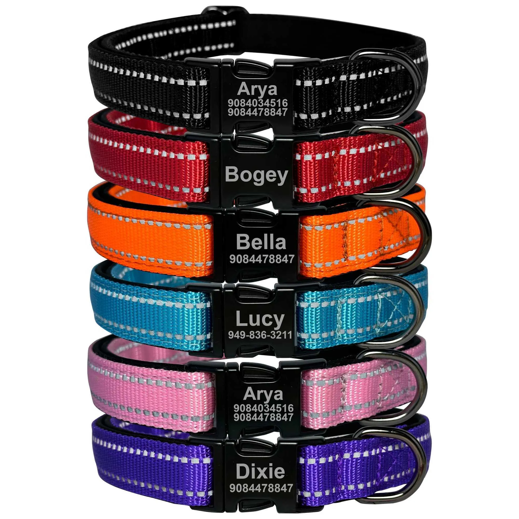 Reflective Dog Collar with Name Plate - Customized, Engraved ID Tag ...