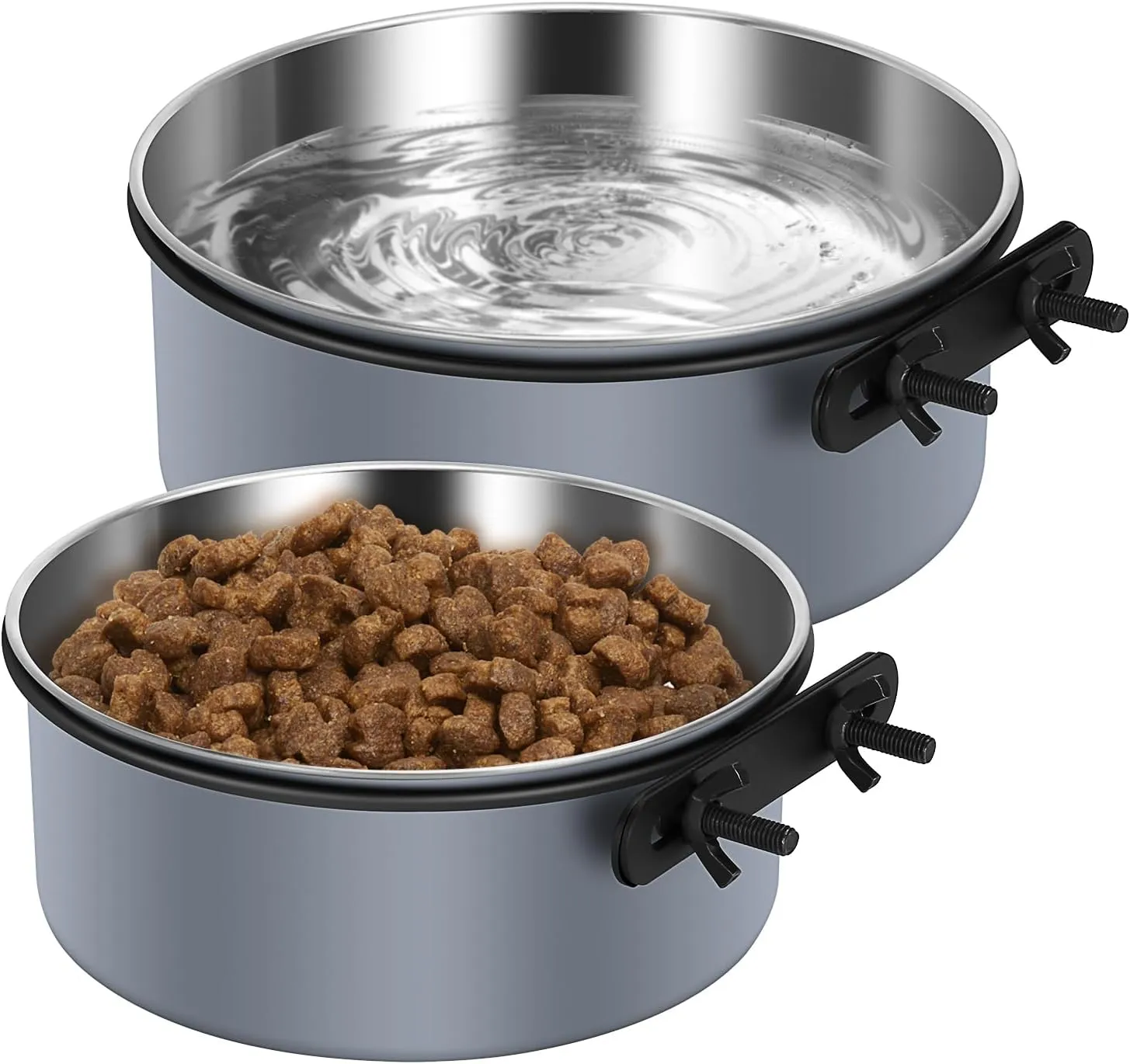 2-Pack No Spill Pet Crate Water Bowl - Stainless Steel Kennel Food and ...