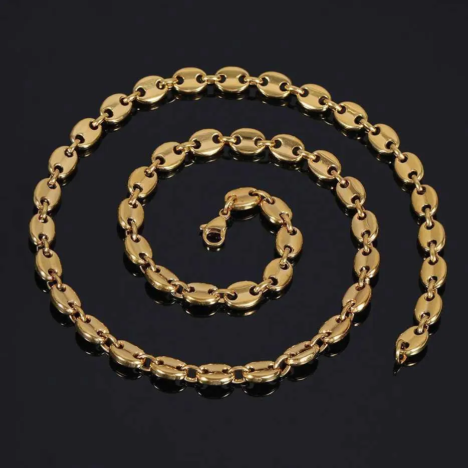 Hip Hop Jewelry 6/8/11mm Gold Plated Coffee Bean Chain Necklace Nose ...