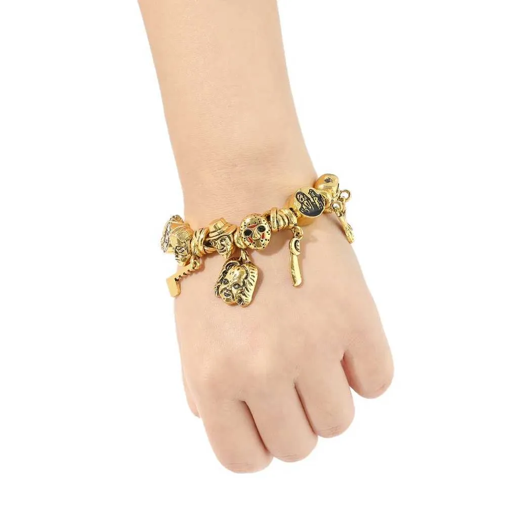 Horror Movie Charm Bracelet: Enamel Beaded Bangle with Axe & Human Face ...