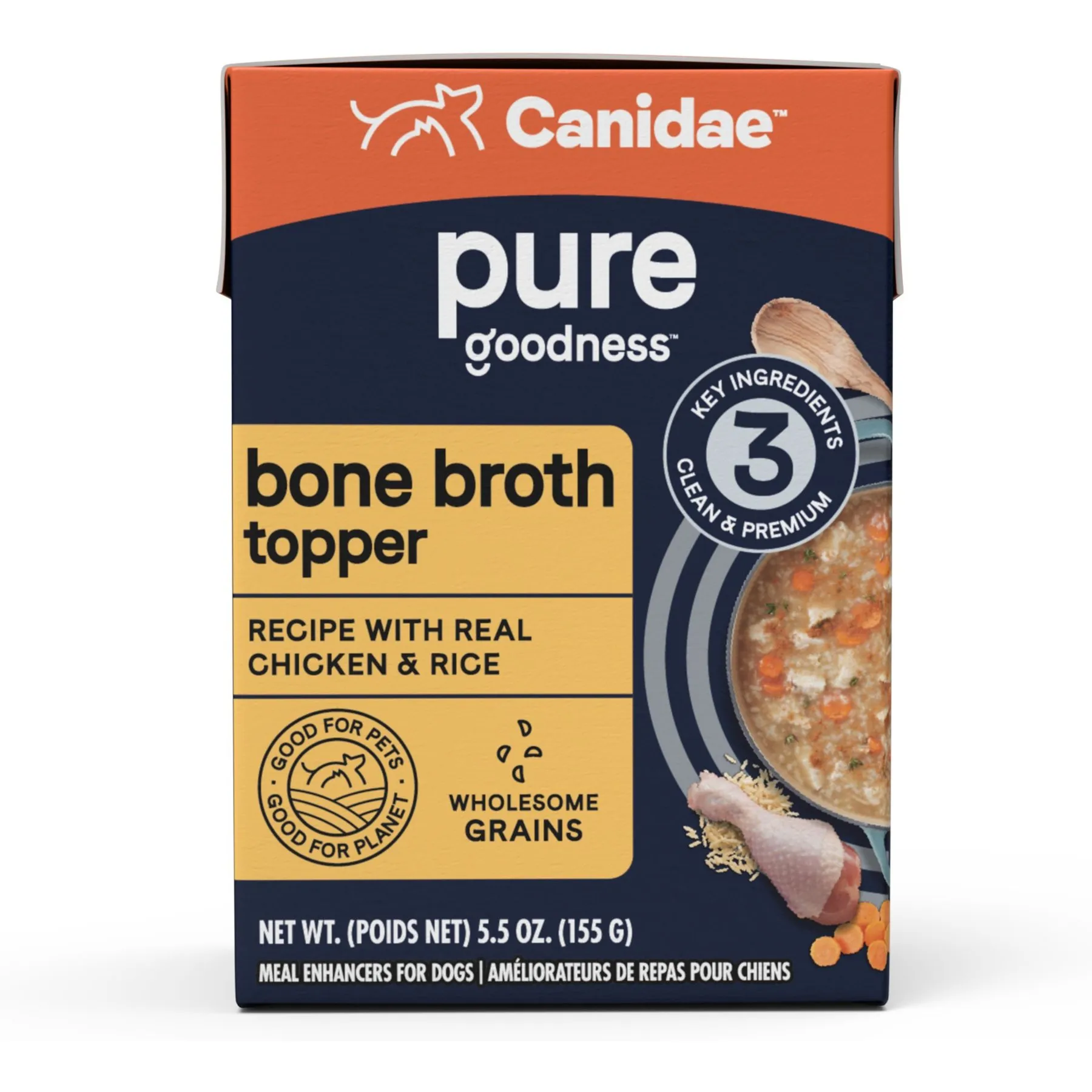 CANIDAE PURE Chicken & Rice Bone Broth Wet Dog Food Topper 5.5 Oz Boxes ...