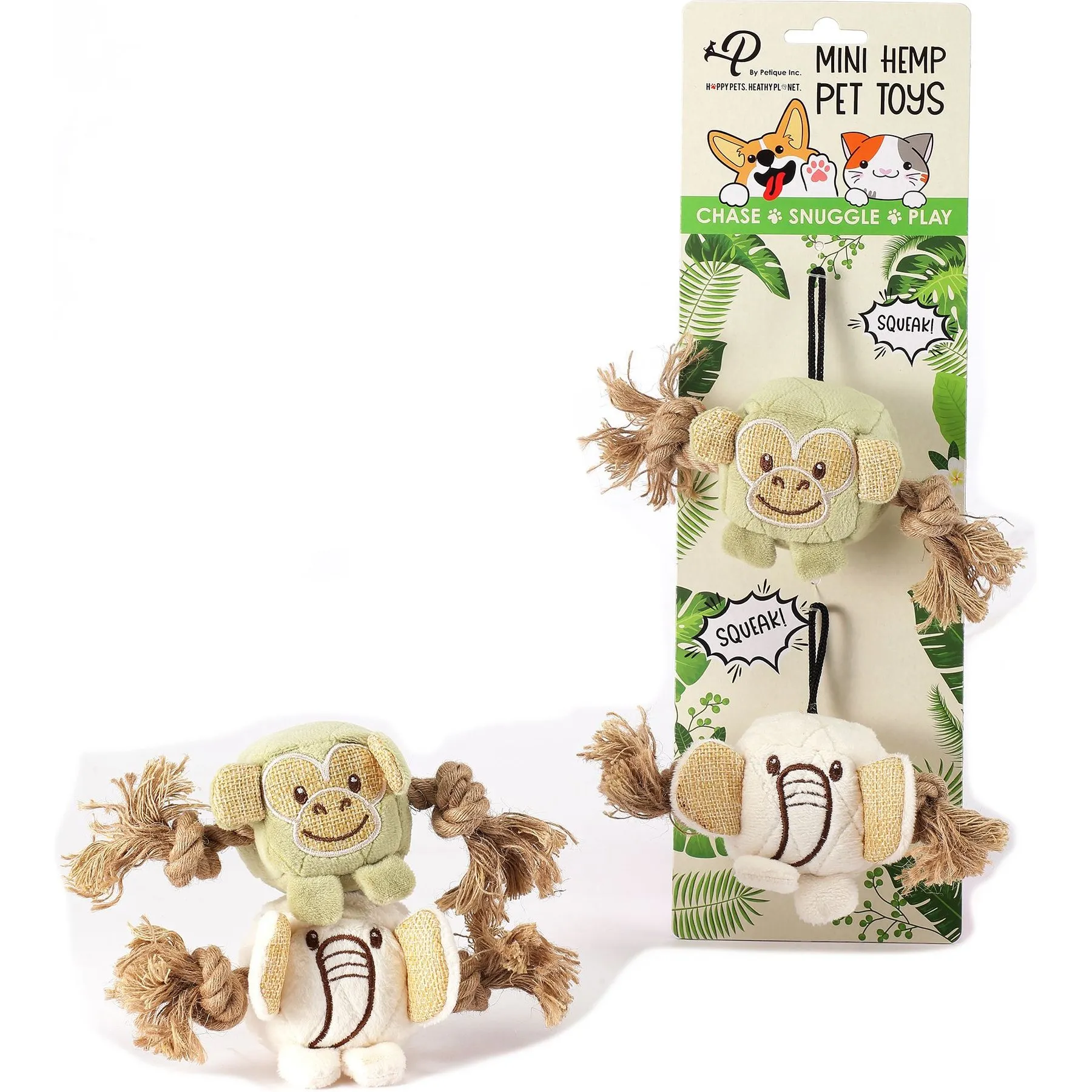 Hemp Plush Dog Toys - Monkey & Elephant, Durable & Fun for Small Dogs ...