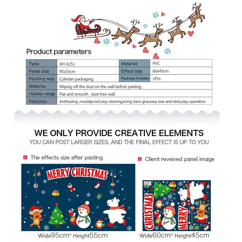 Festive Christmas Window Decals - Premium PVC Holiday Clings for Glass ...