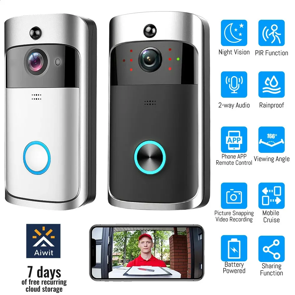 Smart WiFi Video Doorbell: IP65 Waterproof, Night Vision, Intercom ...