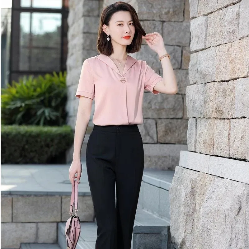 DHgate.com:Women's 2-Piece Summer Suit Set with Blouse and Trousers for Career Interviews, OL ...