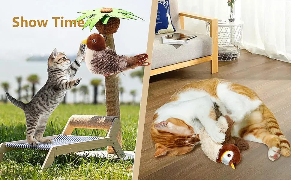 Realistic Chirping Bird Cat Toy with Flapping Wings & Catnip! Fun ...