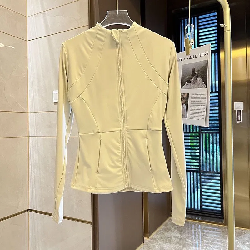 Women active jacket spring lightweight standing collar long sleeve ...