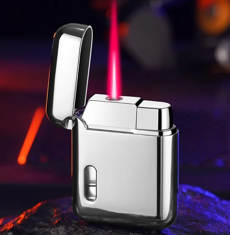 Windproof Butane Lighter: Sleek Metal Straight Gas Jet Flame Lighter ...