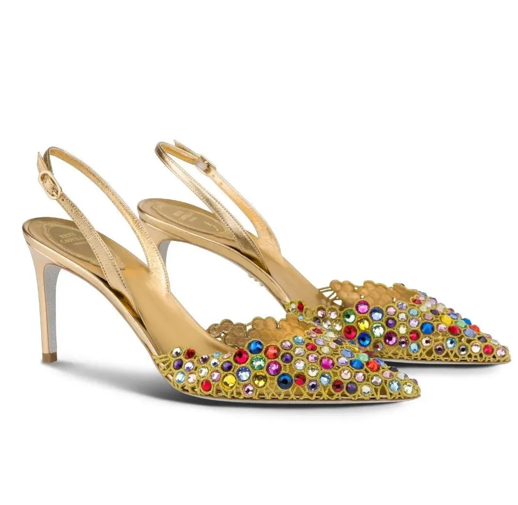 2024 Sommer Luxus Frauen Vega Kristall Sandalen Schuhe Schuh Auf Strasszahnspitz Zeh Slingback ...