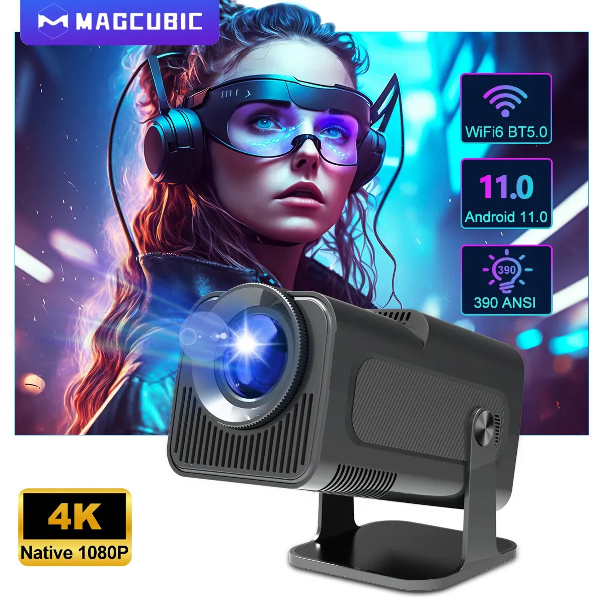 Magcubic Mini Projector 1080p Native 4K Android 11: 390 ANSI Lumens ...