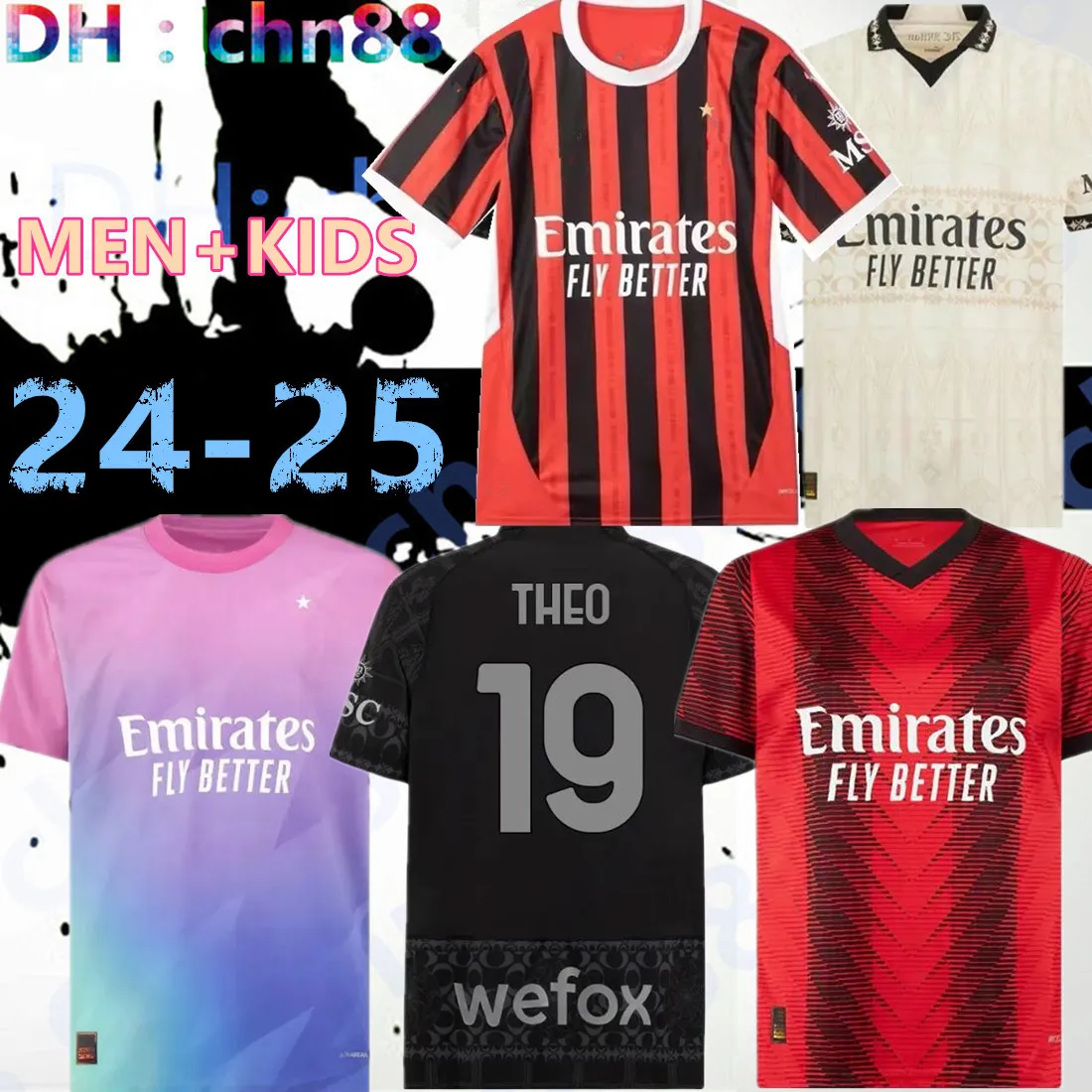 2024 2025 Home & Away Soccer T Shirts For Kids Maglia, Milan, GIROUD ...