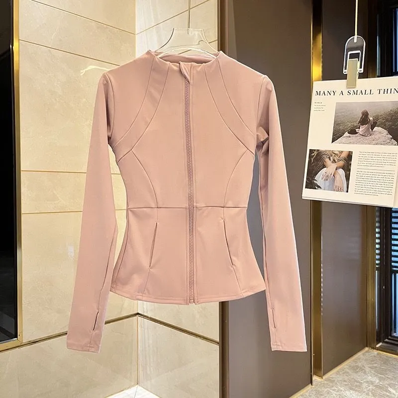 Women active jacket spring lightweight standing collar long sleeve ...