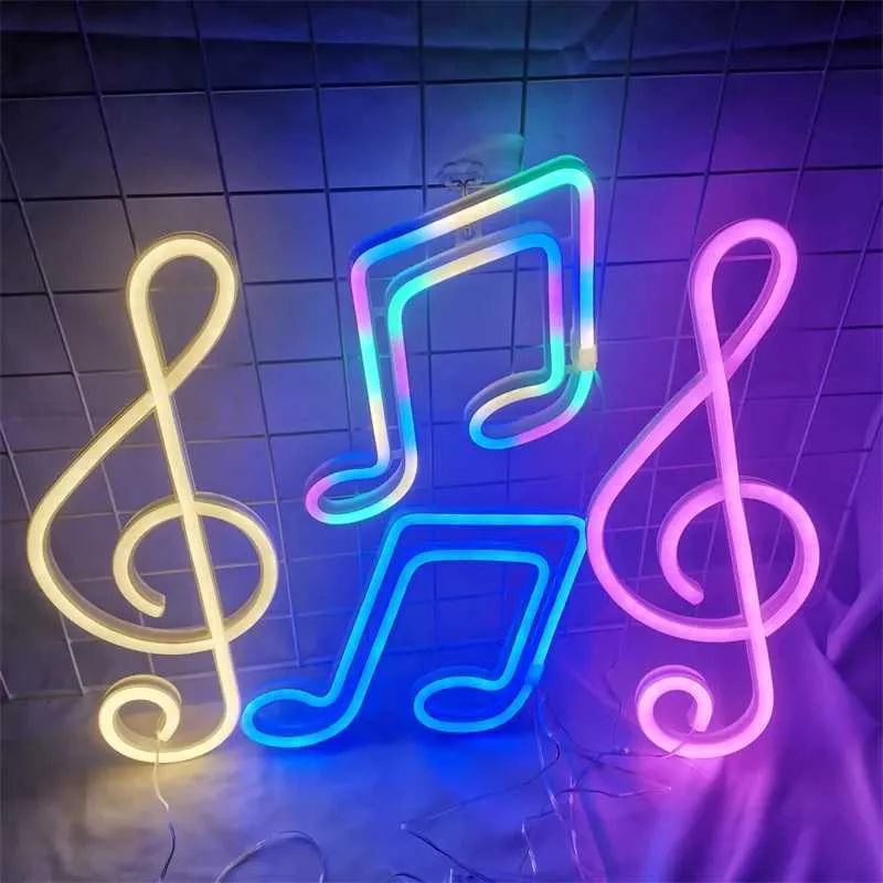Z241123 Music Notes Neon Lights USB & Battery Powered Music Style LED ...