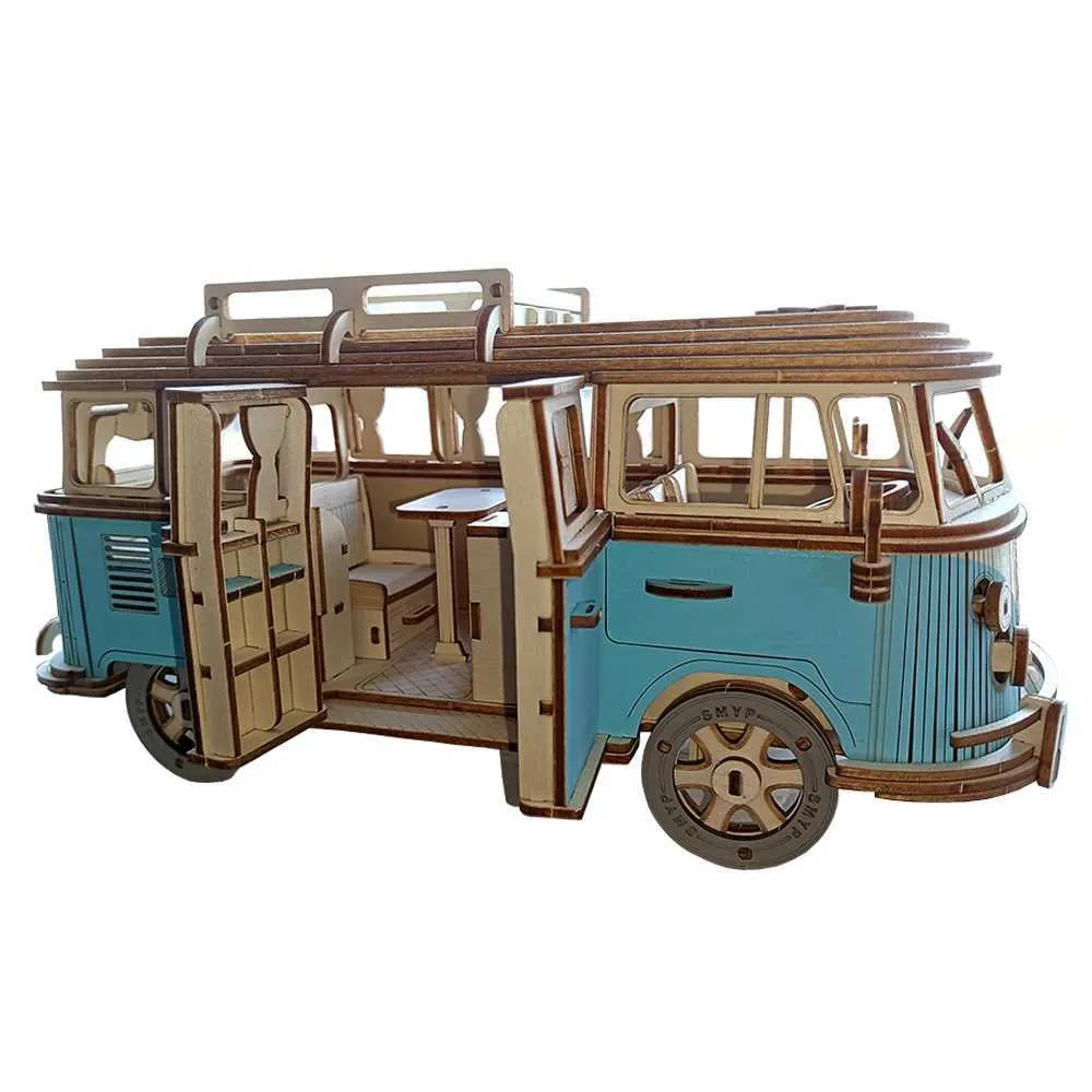 DIY 3D Wooden Puzzle - Retro Bus, Sailboat, Airplane & House Models ...