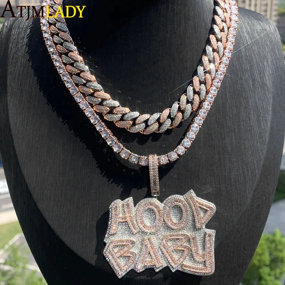 Iced Out Bling Hip Hop Necklace For Men CZ Paved Hood Baby Pendants ...