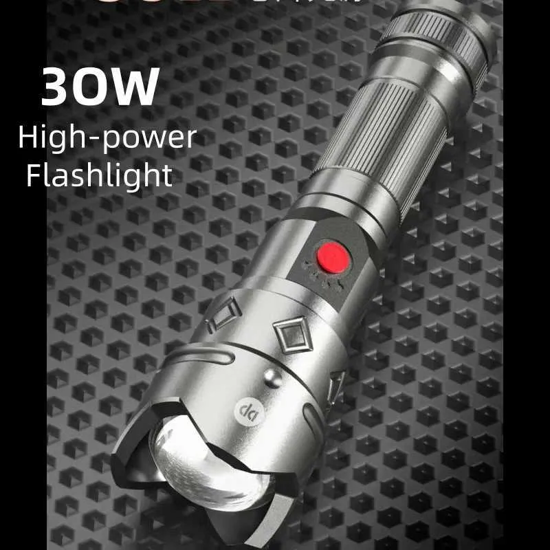 30W Ultra Powerful USB Charging Power Flashlight With Zoom, Laser Light ...