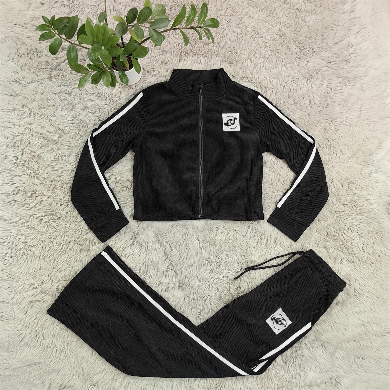 Womens Wool Blend 2-Piece Tracksuit Set with Hooded Zipper Hoodie and ...