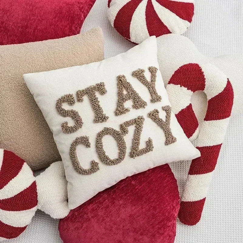 Festive Christmas Cartoon Cushion Cover - Embroidered Holiday Cheer ...
