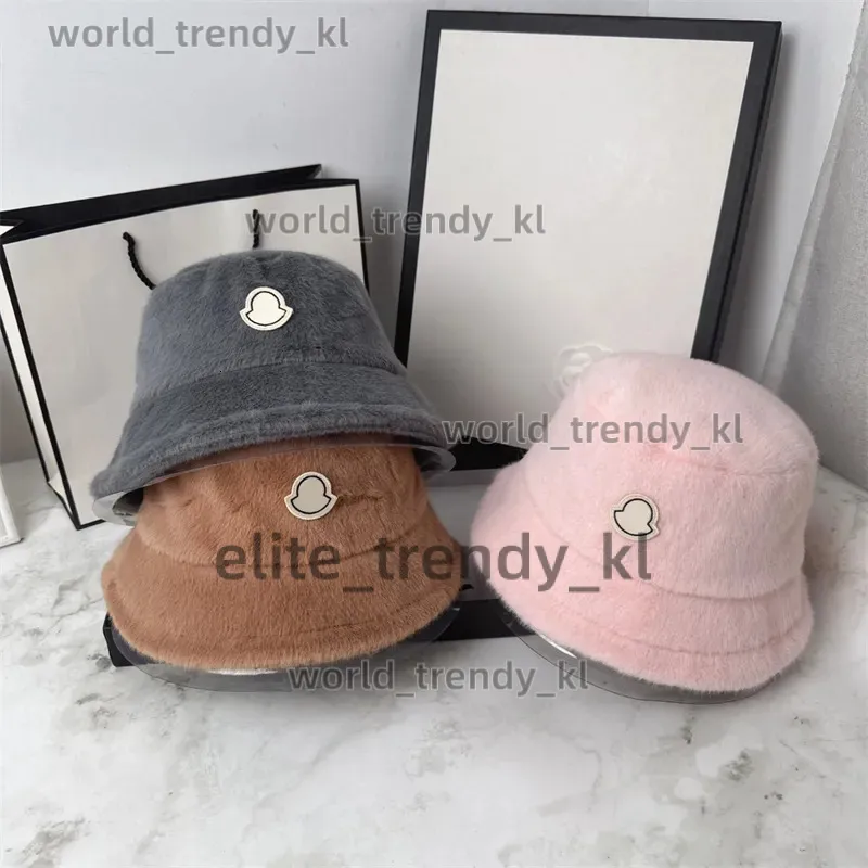 Moncleare Designer Fuzzy Pink Bucket Hat Luxury Grey Fisherman Hat For ...