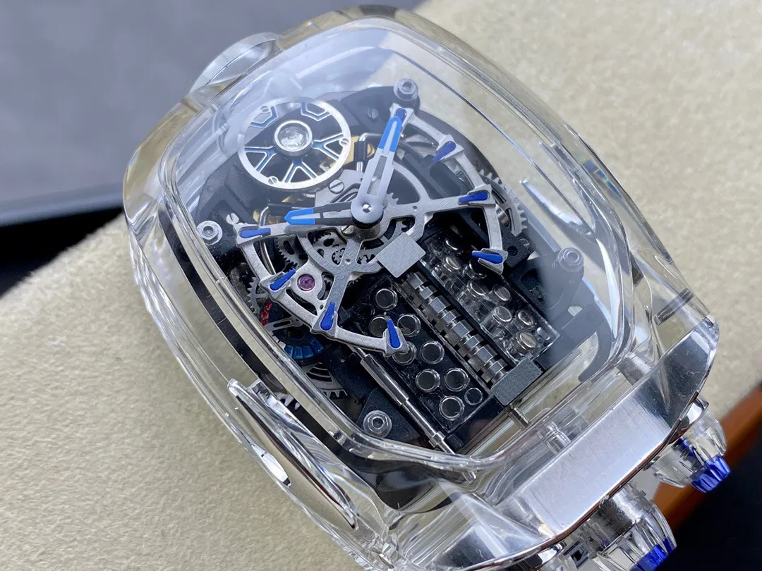 Luxury Mechanical Watch for Men - Engine Dial, Transparent Case, Rubber ...