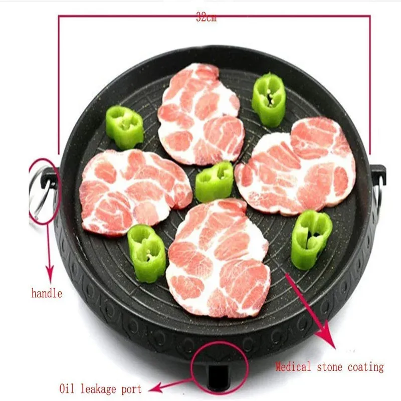 Korean Grill Pan Non-stick Smokeless Barbecue Tray 12 in Stovetop Plate ...
