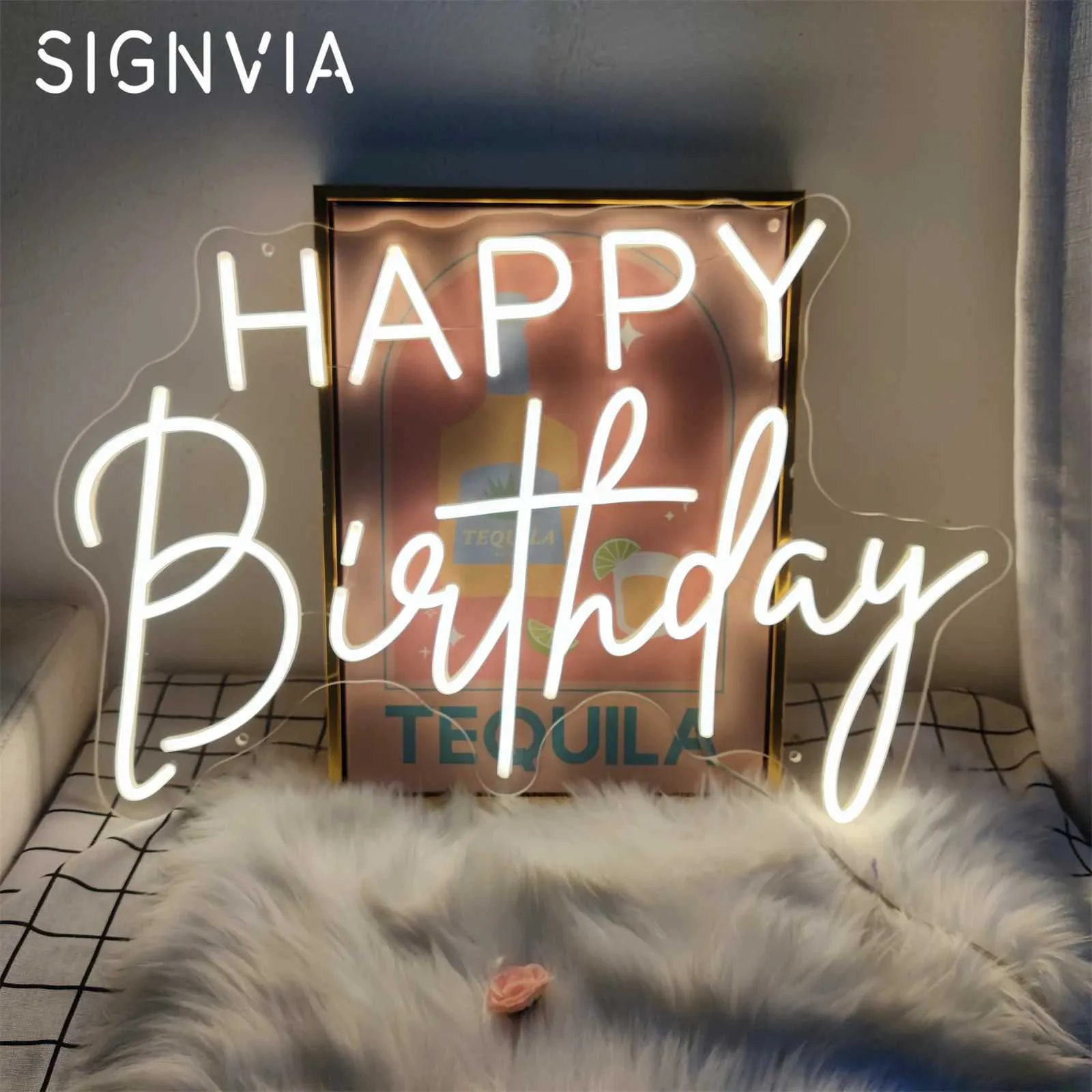 Neon Sign Wall Art, Happy Birthday LED Lights: 60cm LED Neon Sign For ...