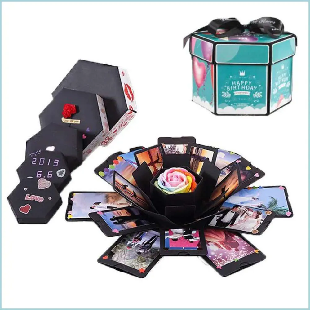 Hexagon Love DIY Explosion Box Scrapbook Po Surprise Wrap Party For ...