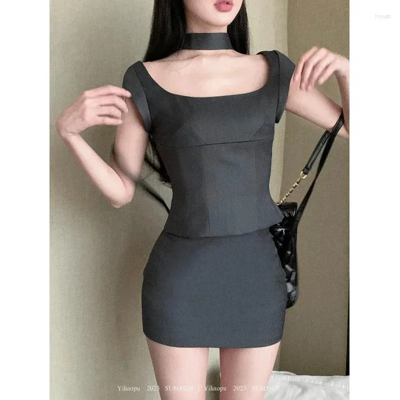 Preppy Style Womens Mini Dress Work Set With Square Collar, Slim Fit ...