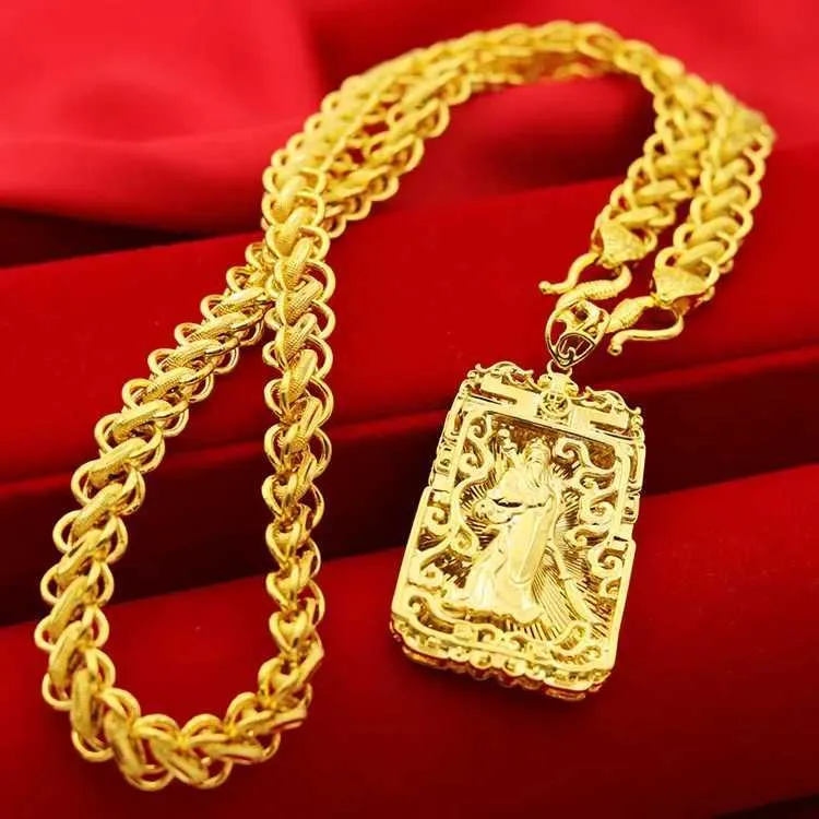 Real 18k Gold Color Necklace Fine Jewelry Pendant Chain Genuine Solid ...