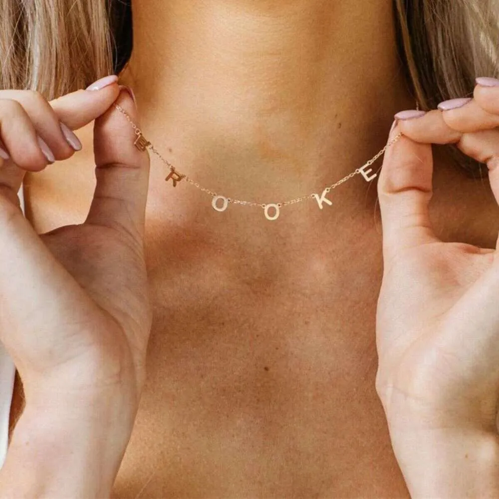 Personalized Stainless Steel Letter Choker Dainty Initial Necklace ...