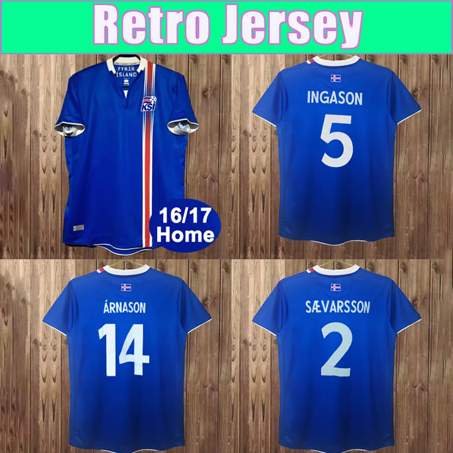 16 17 Iceland Retro Soccer Jerseys INGASON SAEVARSSON ARNASON Home Blue ...