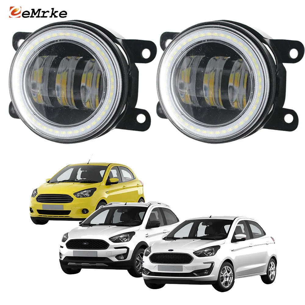 EEMRKE Led Fog Lights Assembly 30W 40W for Ford Figo KA KA 2015 2022 with Clear Lens Angel Eyes DRL Daytime Running Lights 12V PTF Car Accessories
