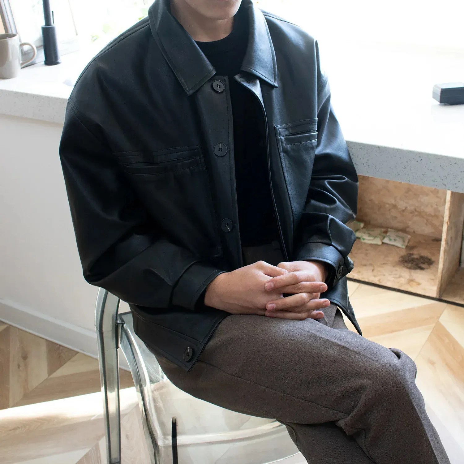 Men's Retro Leather Motorcycle Jacket - Spring & Autumn Casual Outdoor ...