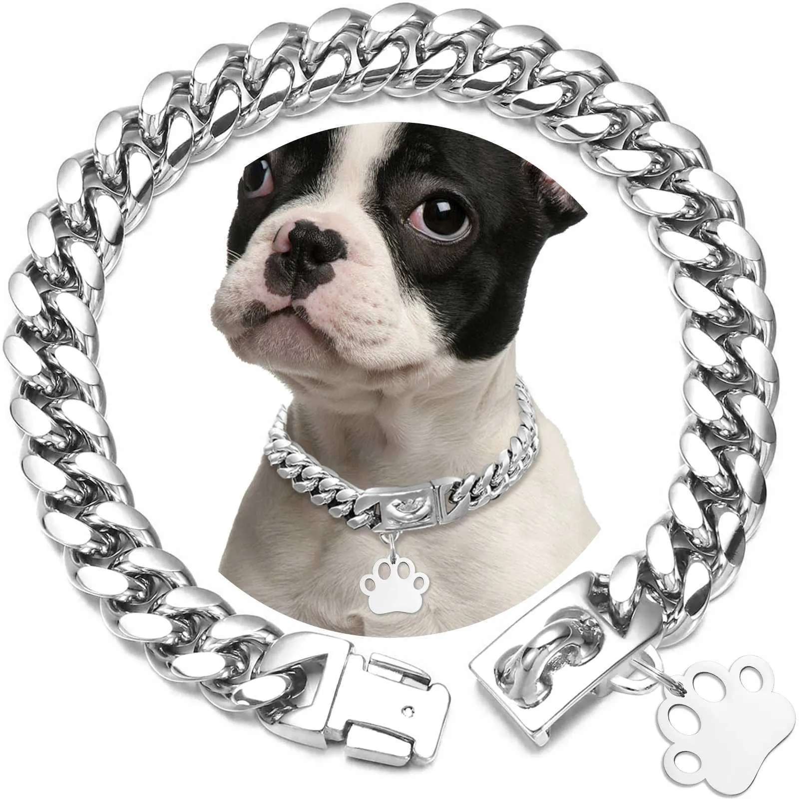 Premium Stainless Steel Dog Collar Jewelry - Locking Metal Training ...