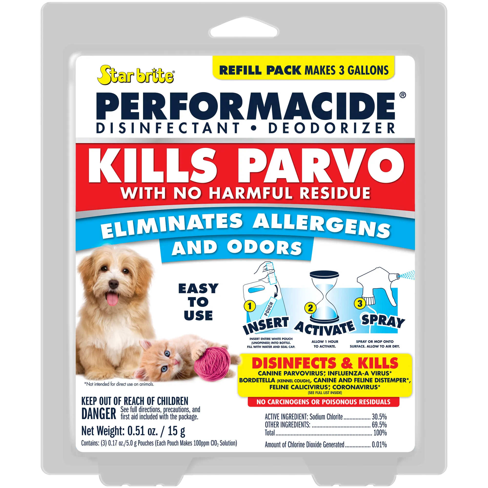 Parvo Disinfectant Refill Pouches for Dogs - 3 Pack, 1 Gallon Each ...
