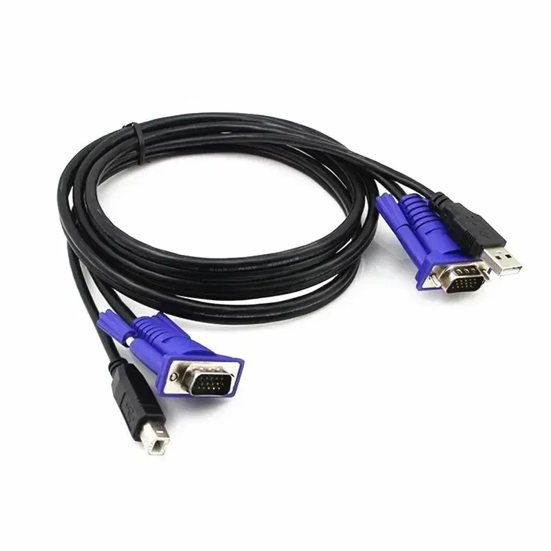 KVM Switch Cable Kit - 1.5m USB 2.0 A to B, VGA SVGA 15pin Adapter for ...