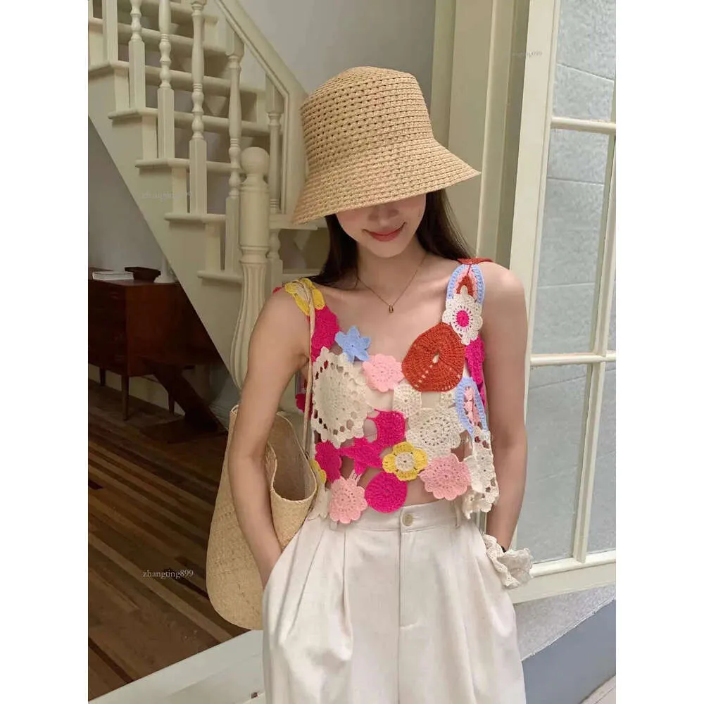 Women's Multicolor Floral Crochet Open-Knit Crop Tank Top - Summer ...