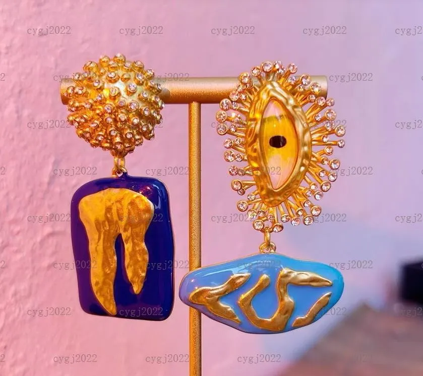 Devil's Eye Enamel Asymmetric Earrings Eye Teeth Diamond Set Baroque ...
